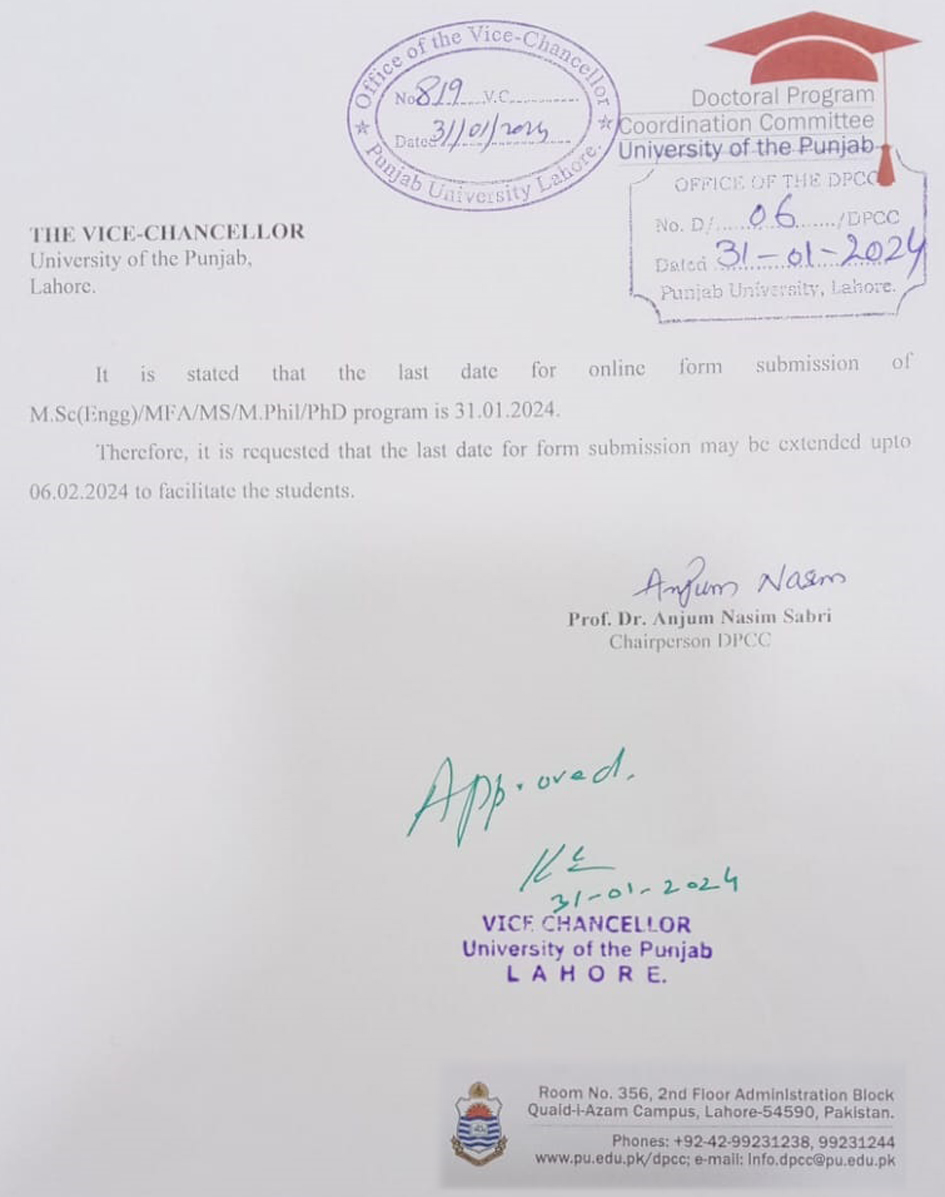 University of the Punjab-Admission Notices