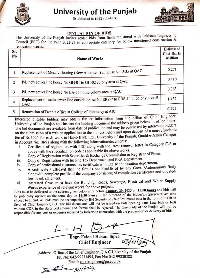 Tender Notice for construction & renovation wo - News Updates ...
