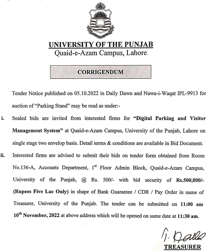 Tender Notice for Digital Parking and Visitor Mana - News Updates ...