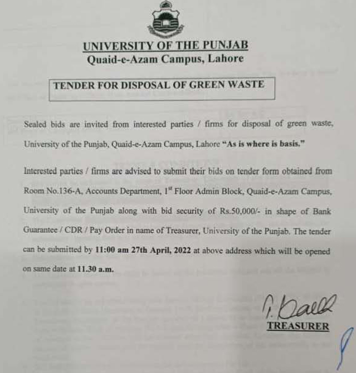 TENDER FOR DISPOSAL OF GREEN WASTE - News Updates : University of the ...