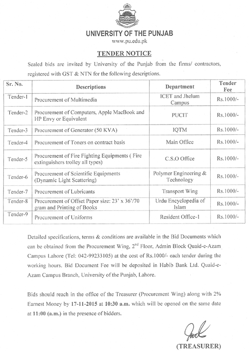 Tender Notice for Various Departments - Tender-Notices : University of ...