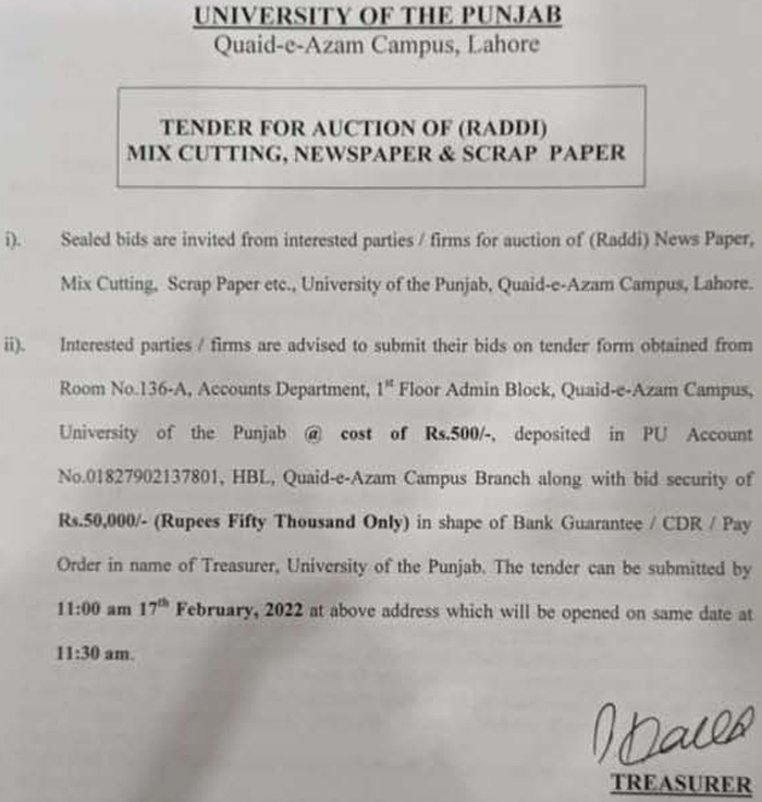 Tender for Auction of (Raddi) Mix Cutting, Newspap - News Updates ...