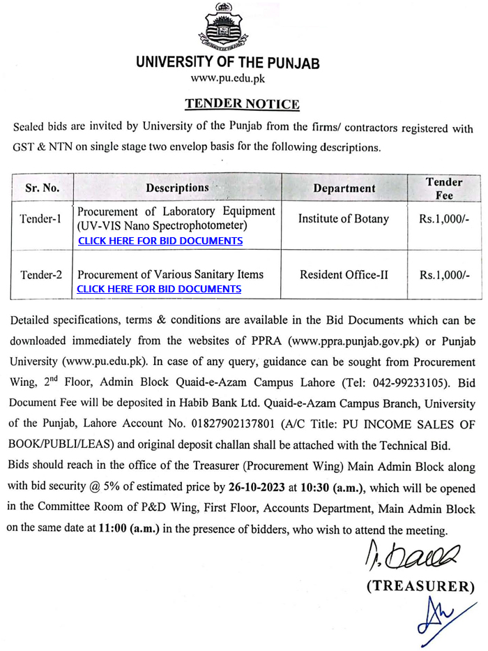 Tender Notice for Procurement of Laboratory Equipm - News Updates ...