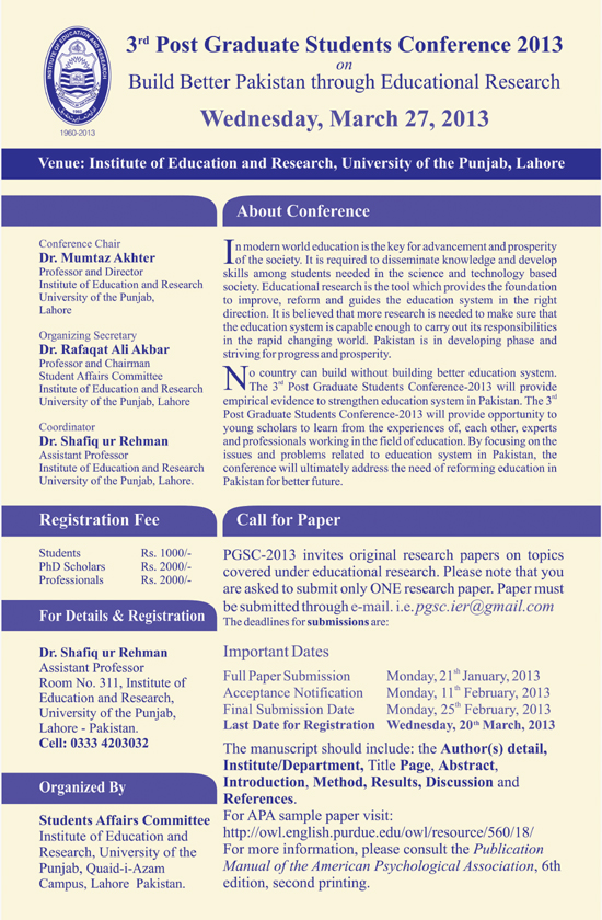 3rd Post Graduate Students Conference 2013 on Buil - Conference ...