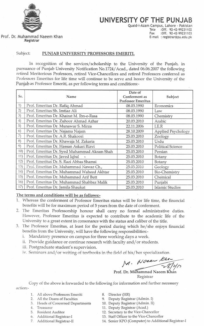 PUNJAB UNIVERSITY PROFESSORS EMERITI - News Updates : University of the ...